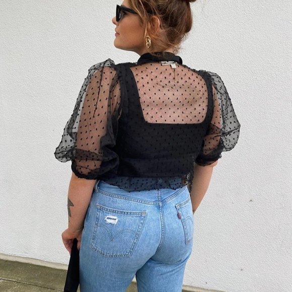 Tops | Statement Sheer Polka Dot Blouse | Poshmark